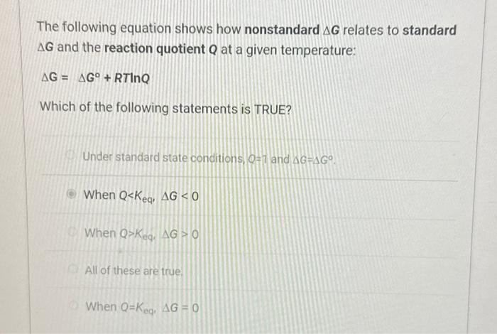 Solved The following equation shows how nonstandard ΔG | Chegg.com