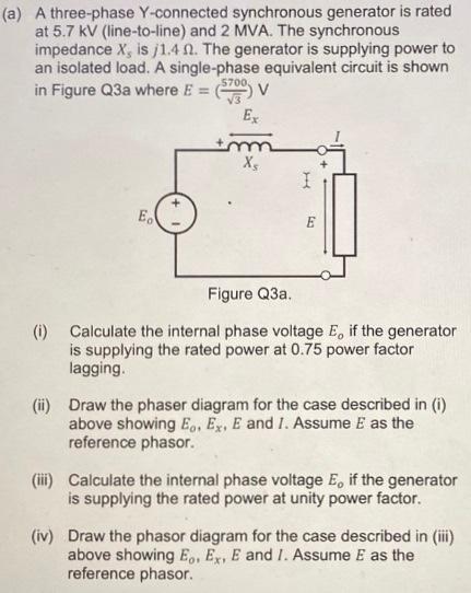 Solved (a) A three-phase Y-connected synchronous generator | Chegg.com