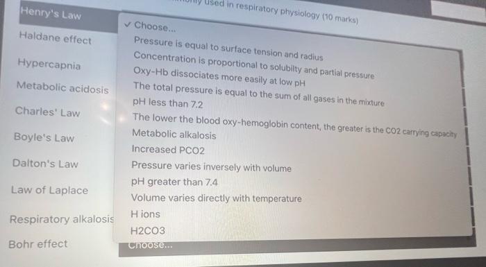 Solved Henry's Law Choose... Haldane effect Pressure is | Chegg.com