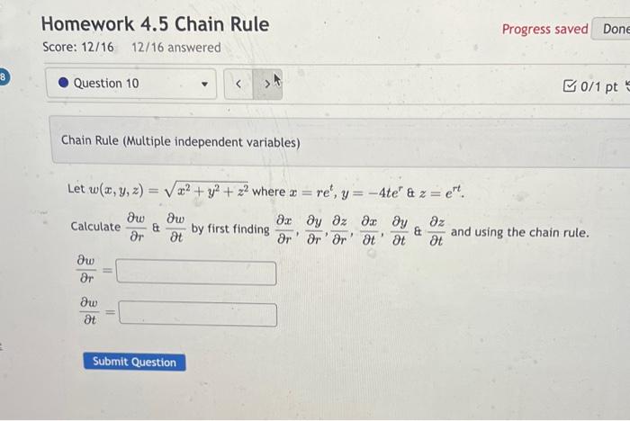 Solved Homework 4.5 Chain Rule Score: 12/16 12/16 answered | Chegg.com