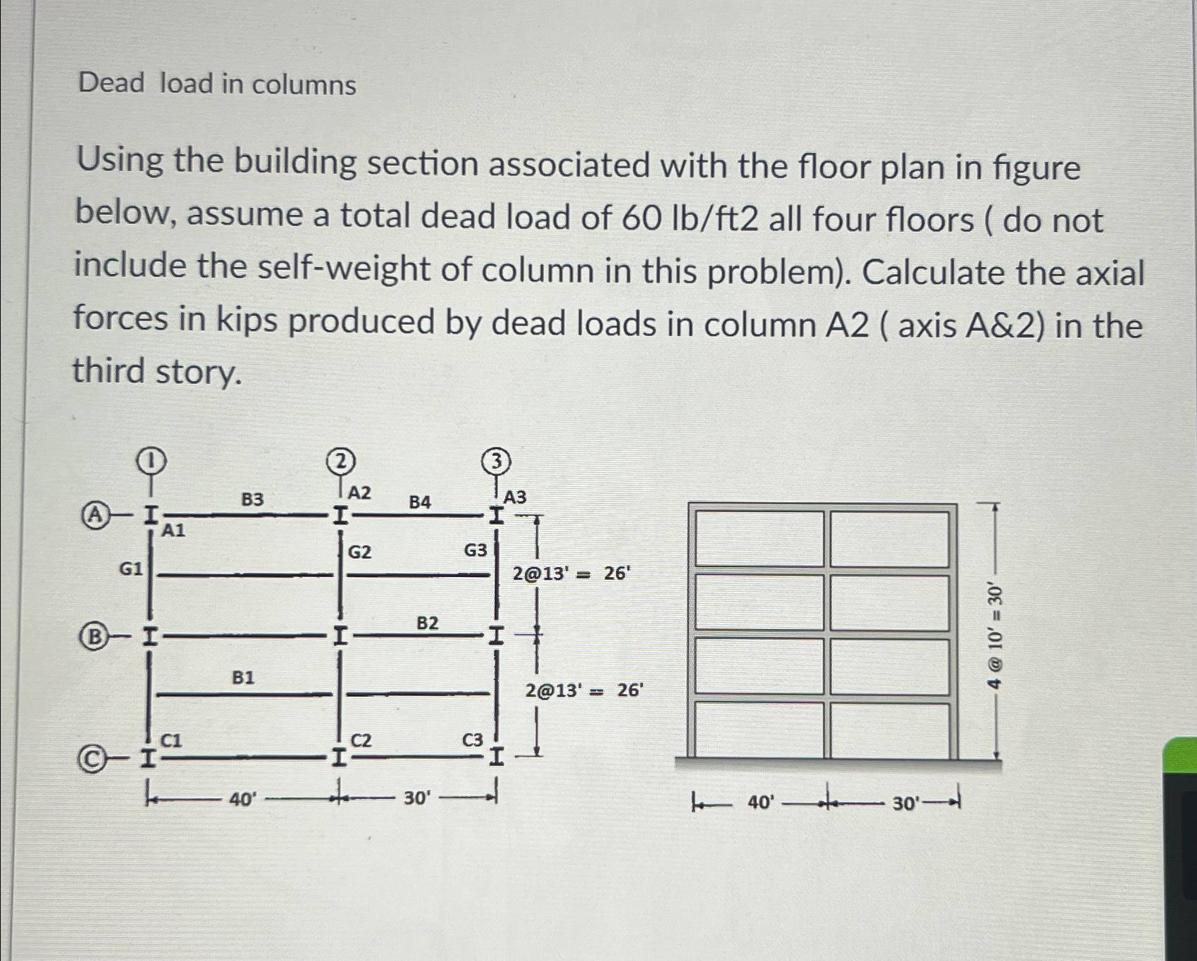 Solved Dead load in columnsUsing the building section | Chegg.com