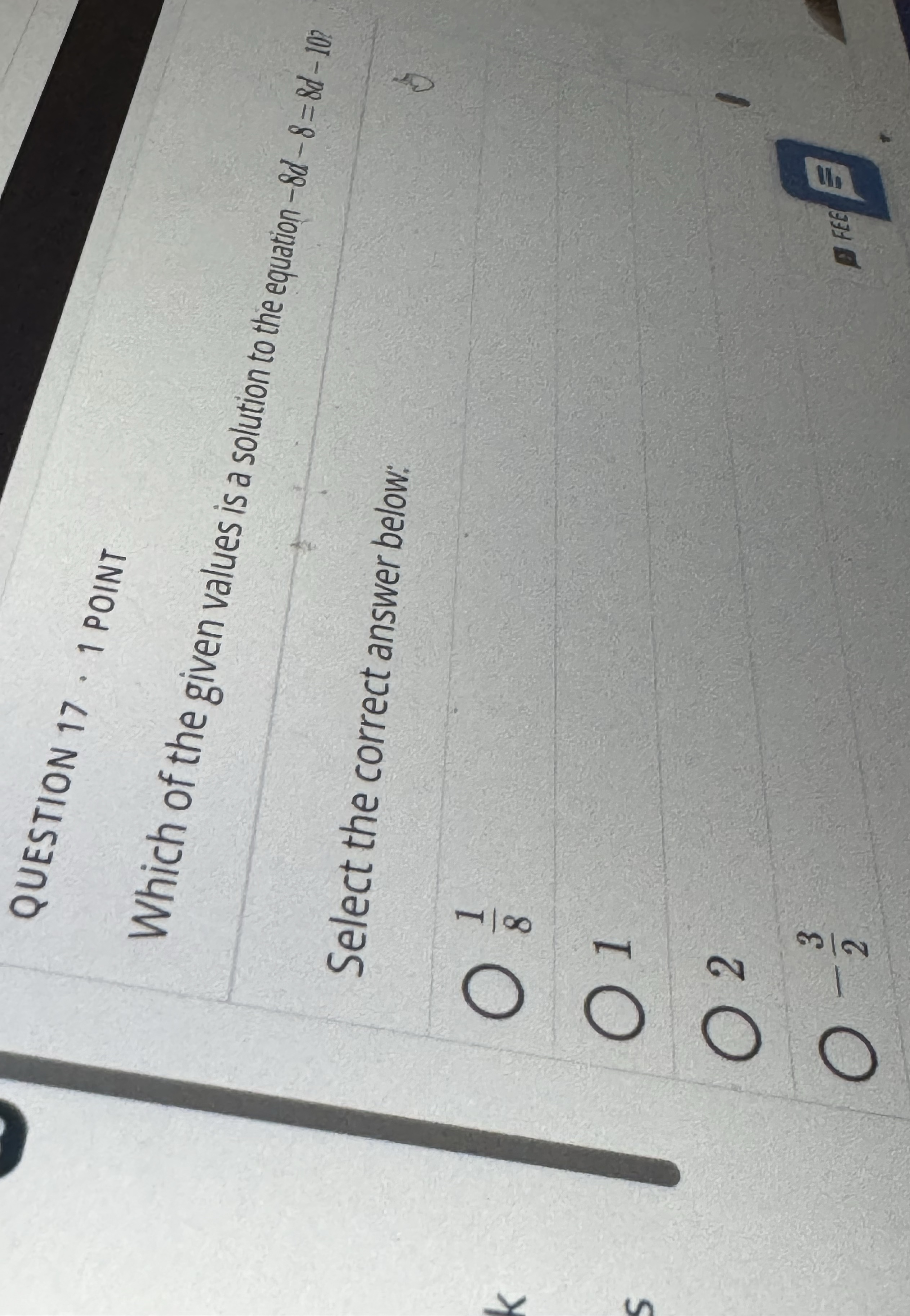 Solved QUESTION 17*1 ﻿POINTWhich of the given values is a | Chegg.com