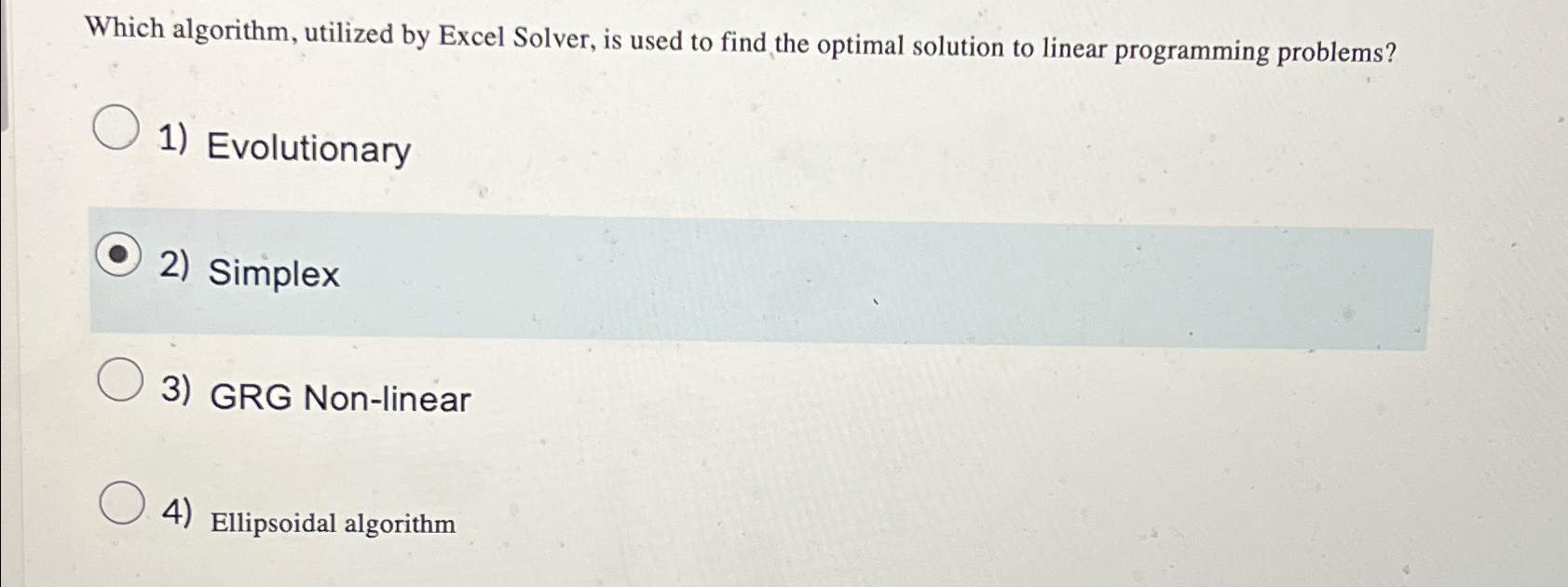 Solved Which algorithm, utilized by Excel Solver, is used to | Chegg.com