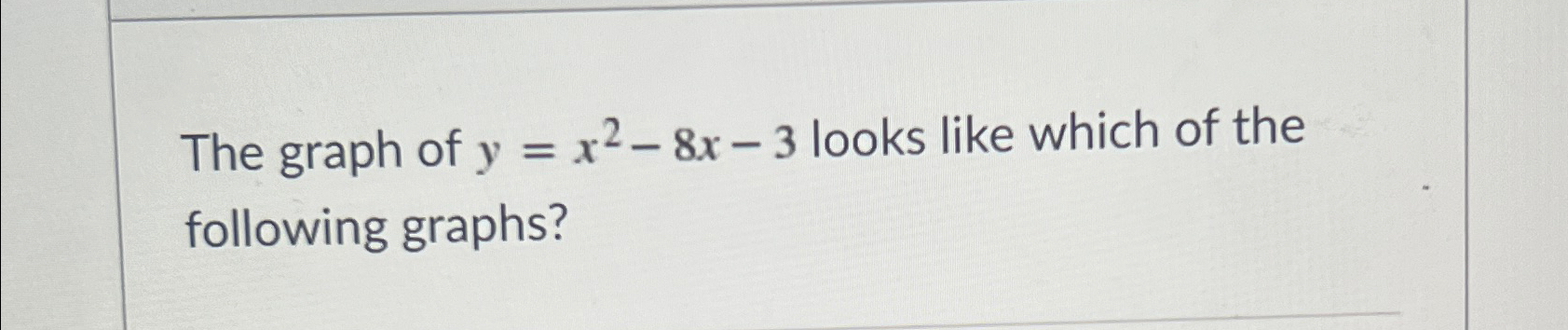 Solved The graph of y=x2-8x-3 ﻿looks like which of the | Chegg.com