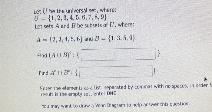 Solved Let U be the universal set, where: | Chegg.com