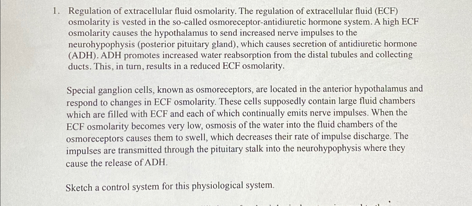 Solved Regulation of extracellular fluid osmolarity. The | Chegg.com