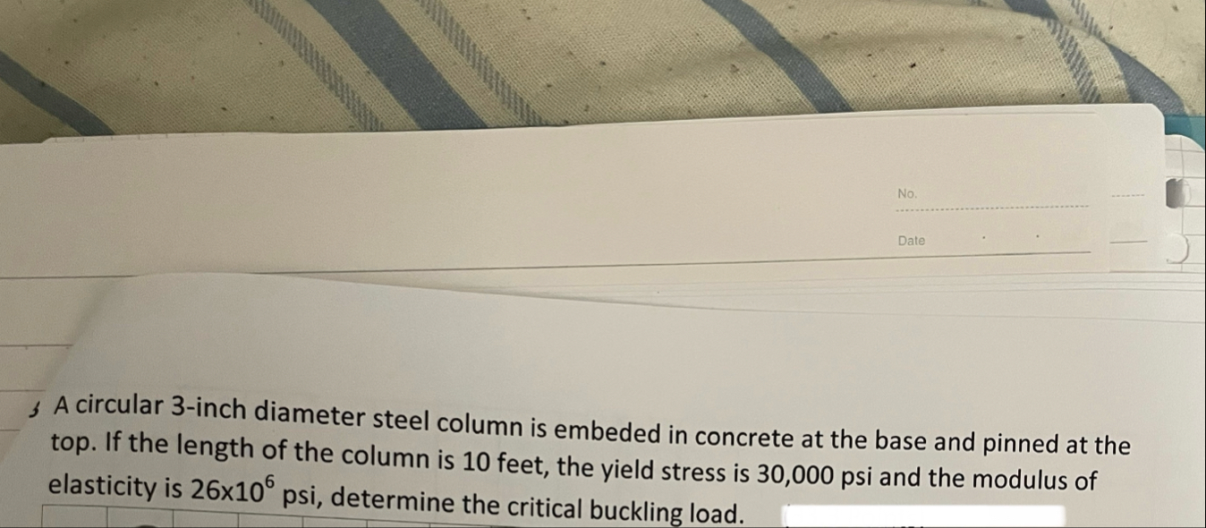 Solved 3 ﻿A circular 3 -inch diameter steel column is | Chegg.com