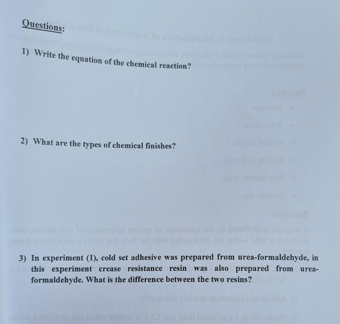 Experiment 2: Crease Resistant and Permanent Pleated | Chegg.com