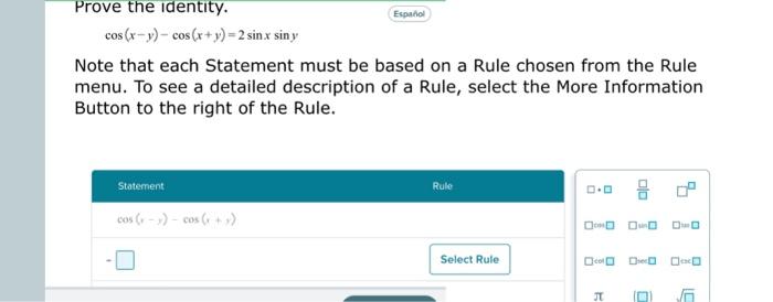 Solved Prove the Identity. cos(x−y)−cos(x+y)=2sinxsiny Note | Chegg.com