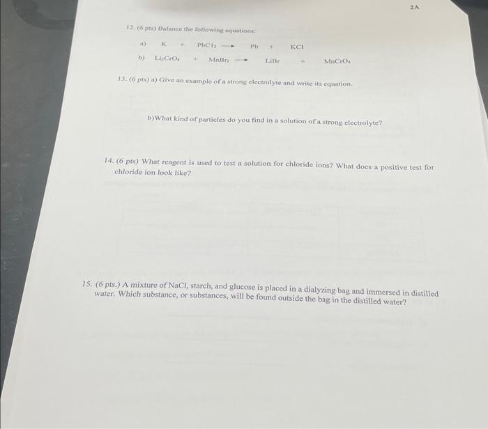 Solved 12. (6 pts) Balance the following equations: K a) b) | Chegg.com