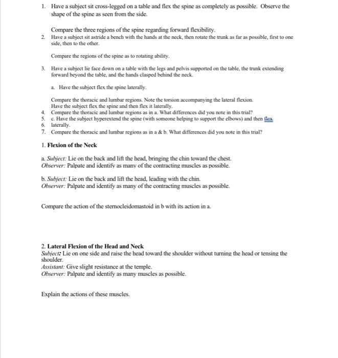 Solved 1. Have a subject sit cross-legged on a table and | Chegg.com