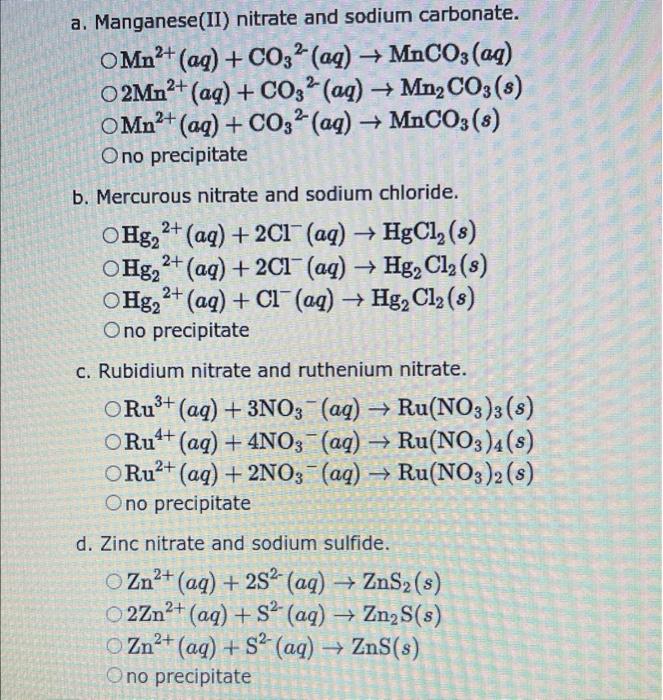 Solved a. Manganese(II) nitrate and sodium carbonate. | Chegg.com