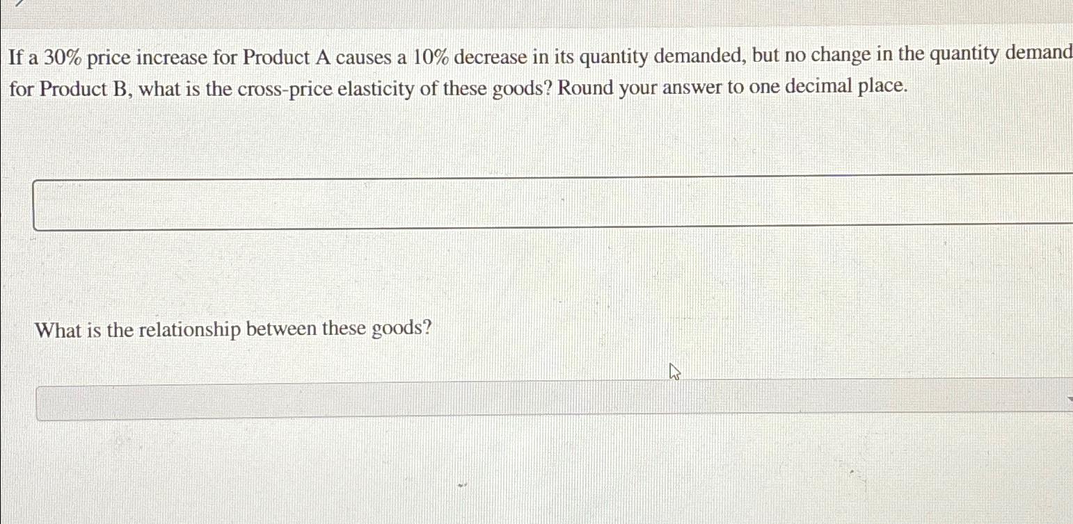Solved If a 30% ﻿price increase for Product A causes a 10% | Chegg.com