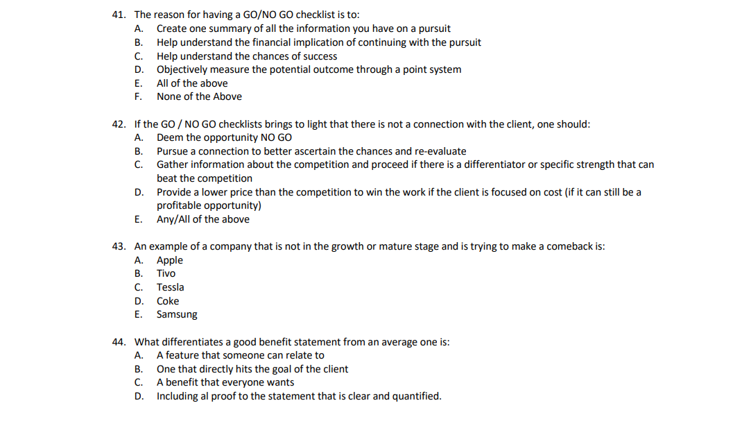 Solved The reason for having a GO/NO GO checklist is to:A. | Chegg.com