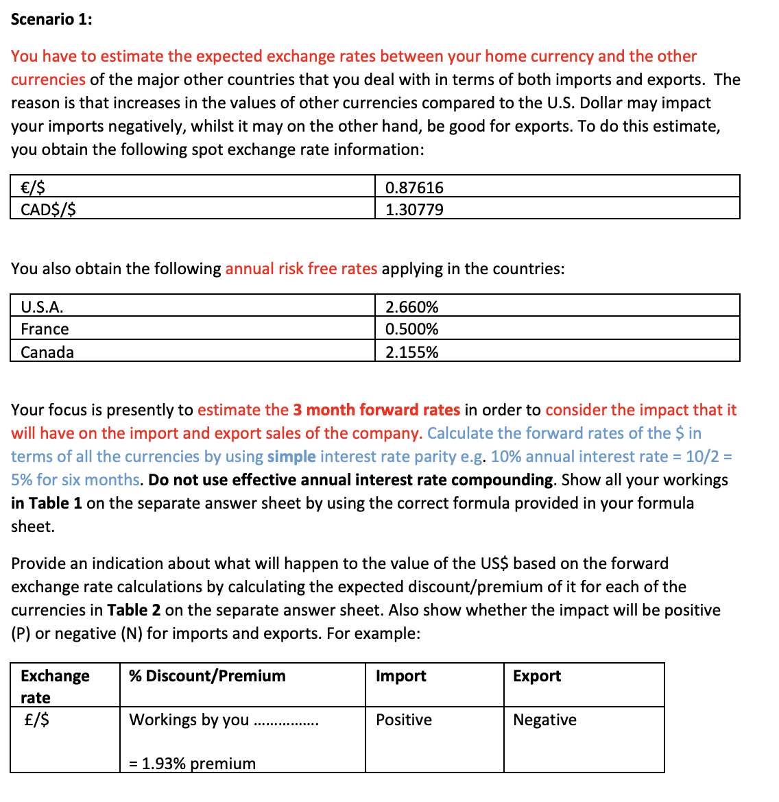 Solved Scenario 1:You have to estimate the expected exchange | Chegg.com