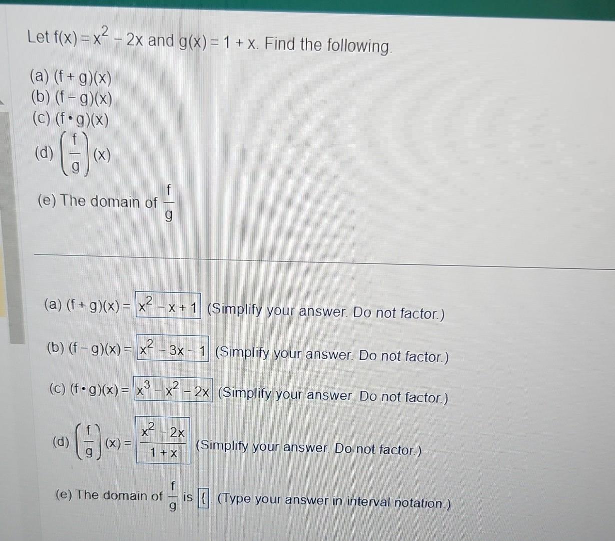Solved Let f(x)=x2−2x and g(x)=1+x. Find the following. (a) | Chegg.com
