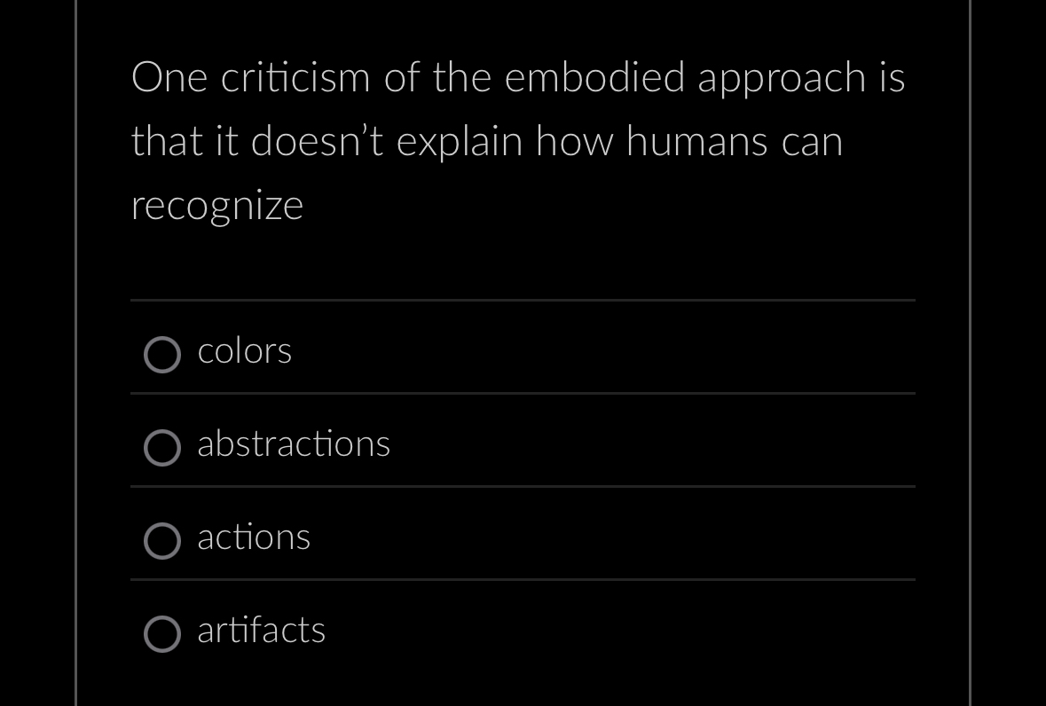 Solved One criticism of the embodied approach is that it | Chegg.com