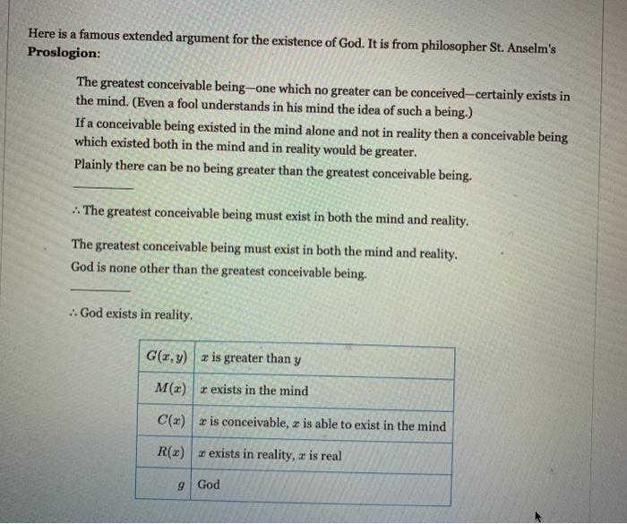 Here is a famous extended argument for the existence | Chegg.com
