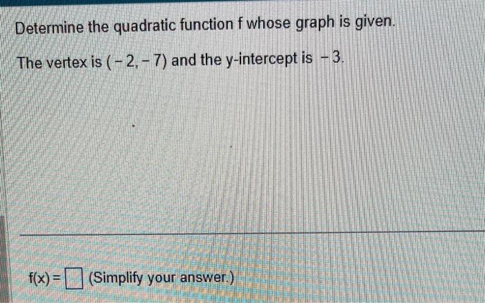 Solved Determine the quadratic function f whose graph is | Chegg.com