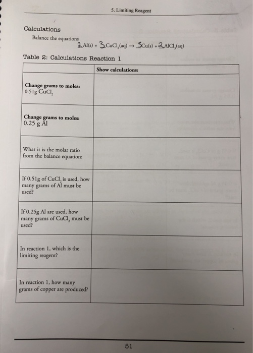 Solved 5. Limiting Reagent Calculations Balance the | Chegg.com