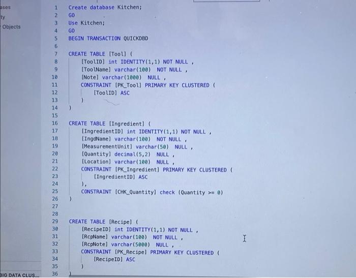 Solved 2. You will be working with the same Kitchen database | Chegg.com