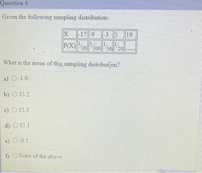 Solved Given the following sampling distribution: What is | Chegg.com