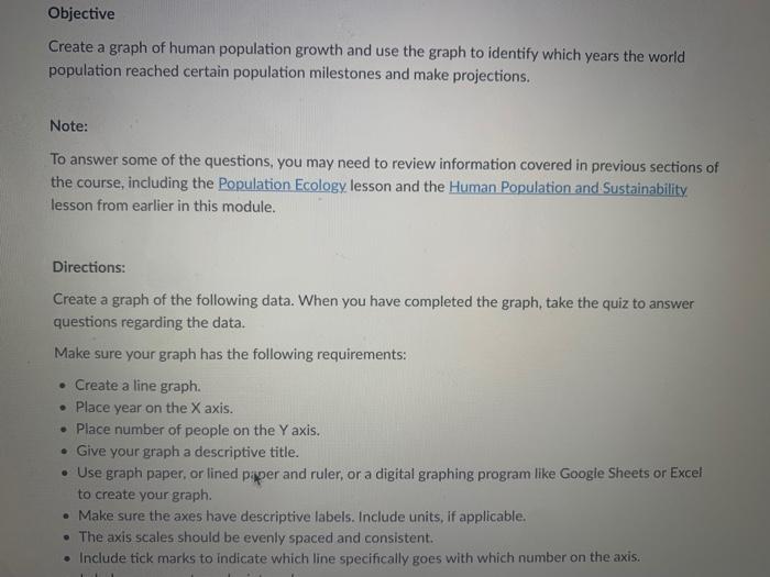 Solved Objective Create a graph of human population growth | Chegg.com
