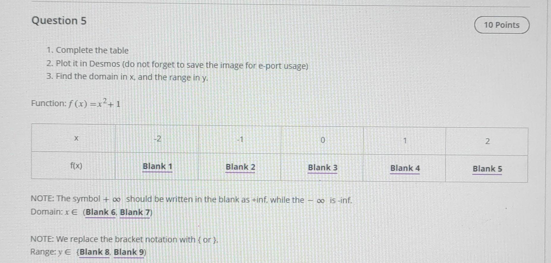 Solved 1. Complete the table 2. Plot it in Desmos (do not | Chegg.com