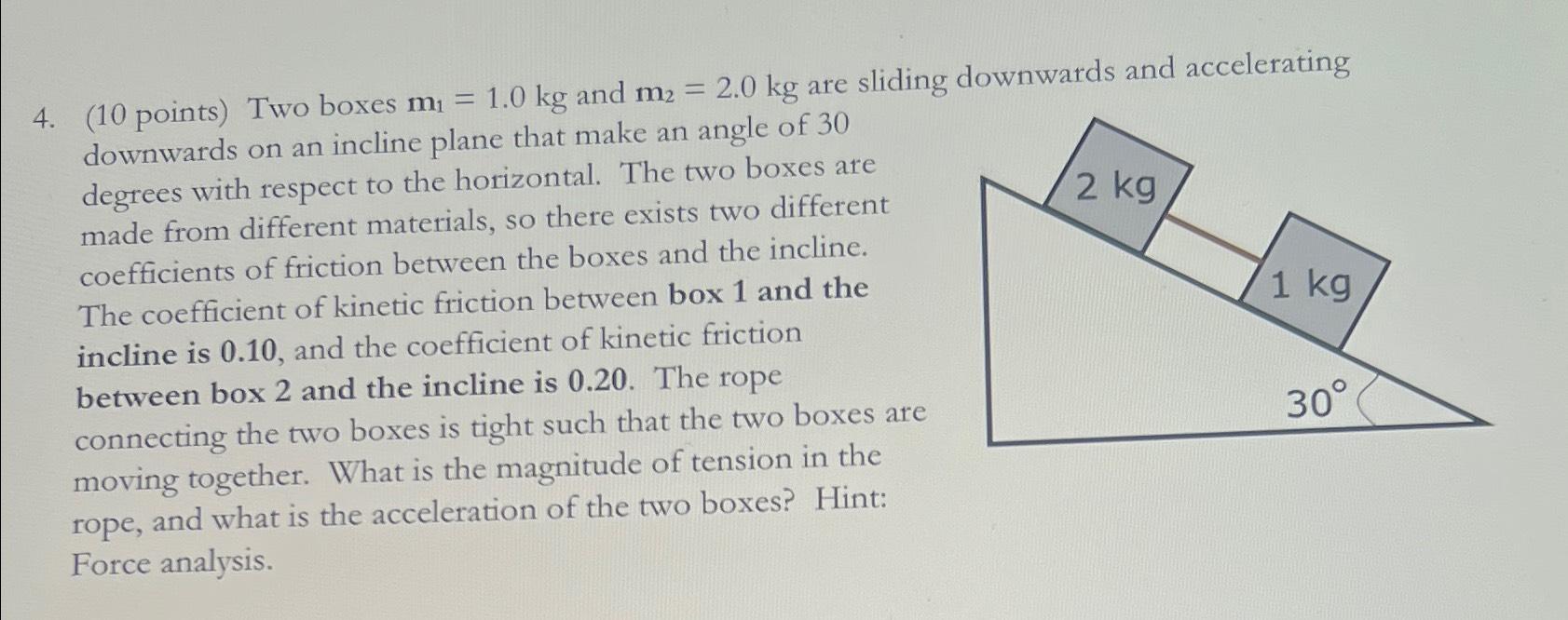 Solved (10 ﻿points) ﻿Two boxes m1=1.0kg ﻿and m2=2.0kg ﻿are | Chegg.com