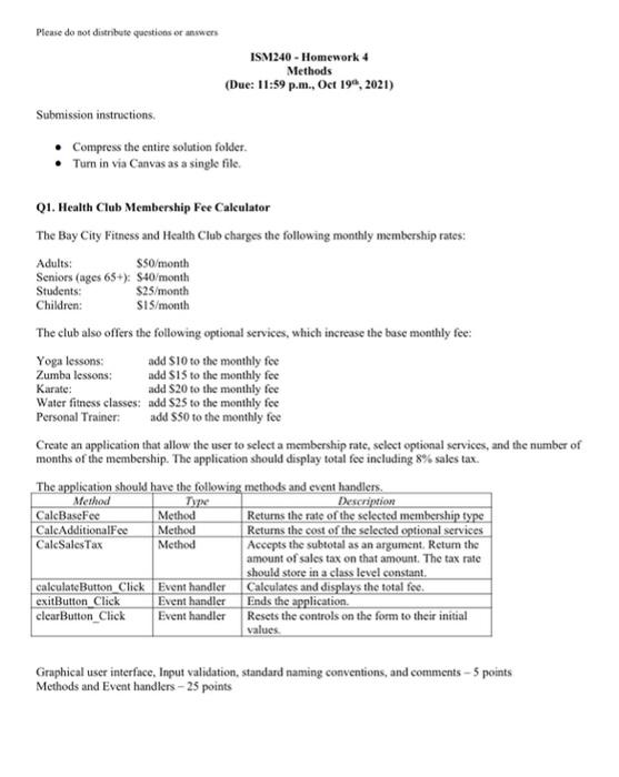 Please do not distribute questions or answers ISM240 | Chegg.com