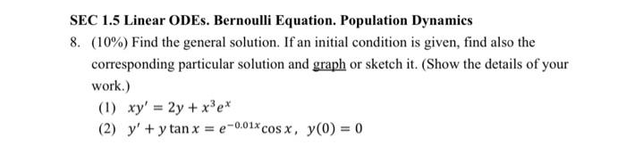 Solved Sec 1 5 Linear Odes Bernoulli Equation Population