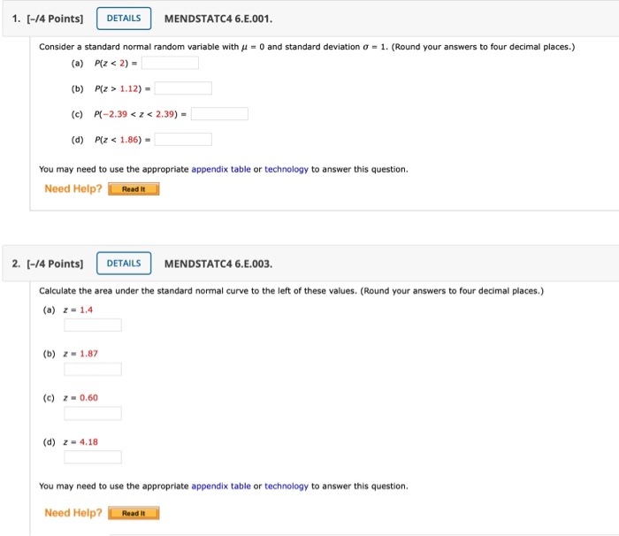 Solved 1. [-14 Points) DETAILS MENDSTATC4 6.E.001. Consider | Chegg.com