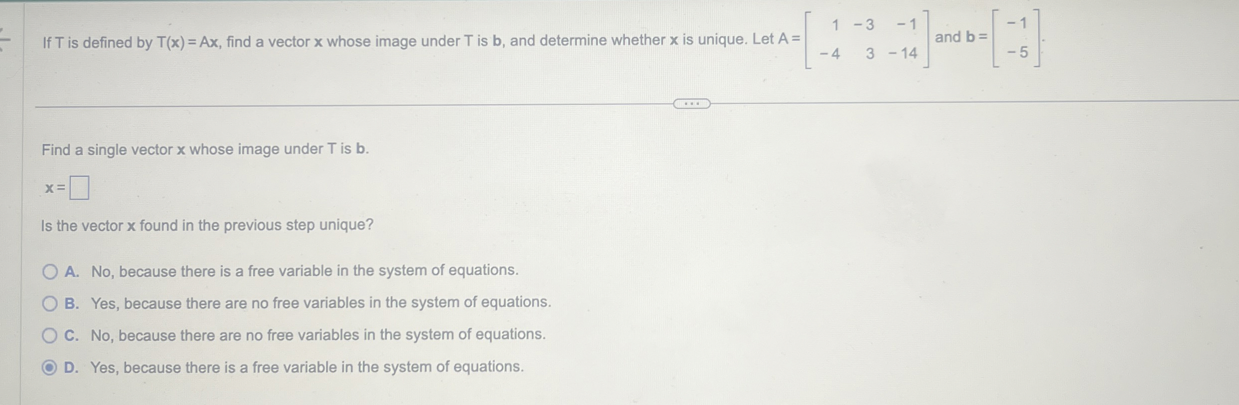 Solved Find a single vector x ﻿whose image under T is | Chegg.com