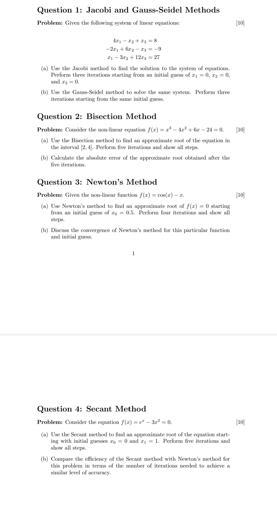 Solved Question 1: Jacobi and Gauss-Seidel MethodsProblem: | Chegg.com