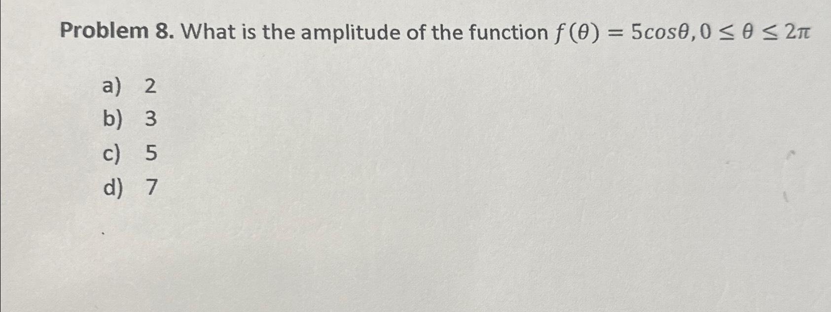 Solved Problem 8. ﻿What is the amplitude of the function | Chegg.com