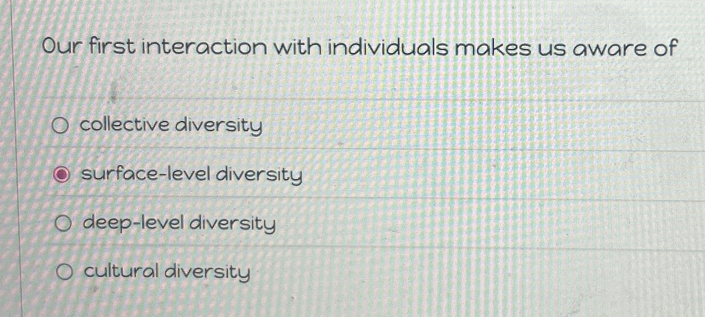 Solved Our first interaction with individuals makes us aware | Chegg.com