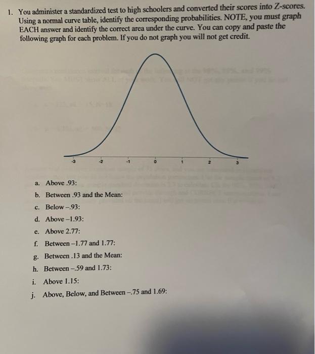 Solved 1. You administer a standardized test to high | Chegg.com