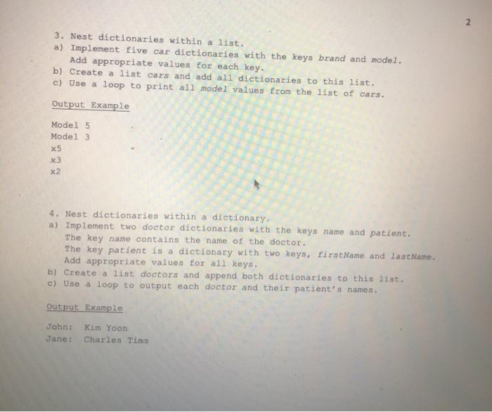Solved 1. Create a dictionary. a) Implement a dictionary car | Chegg.com