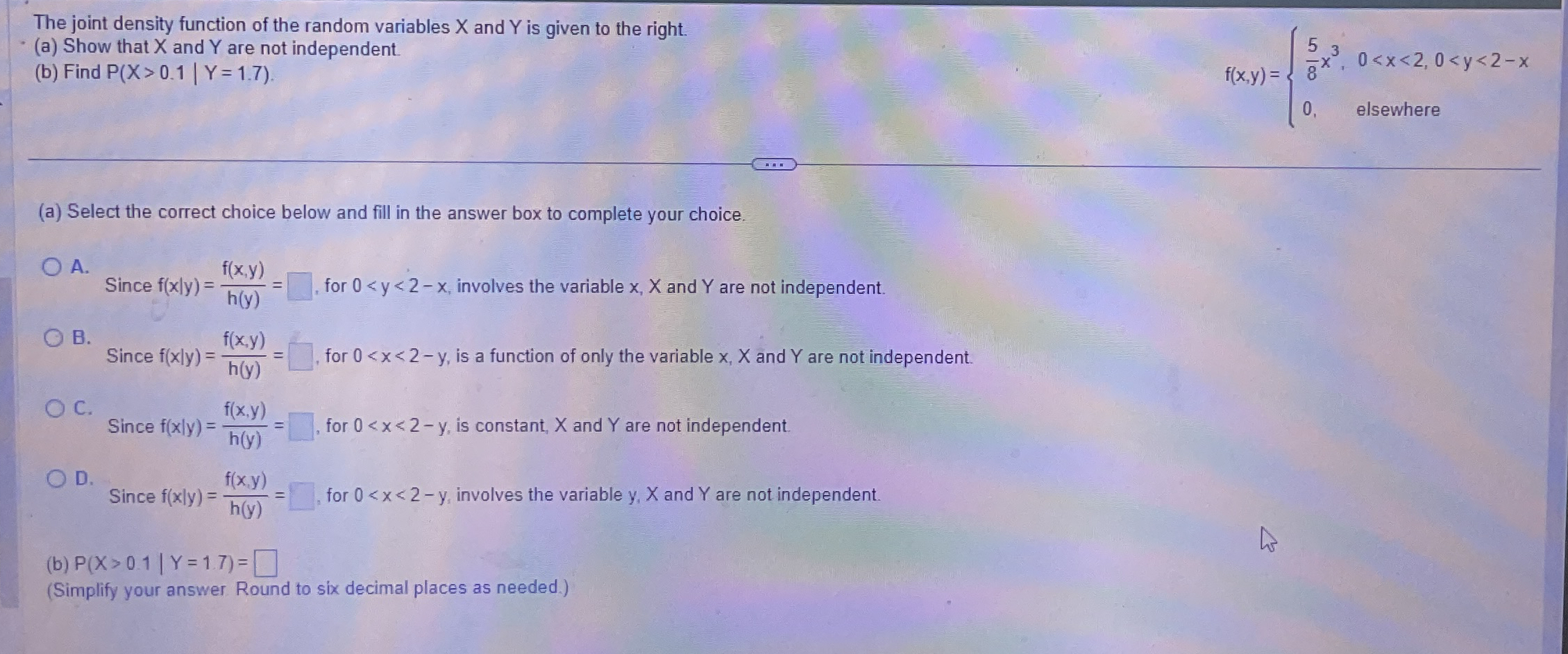 Solved The joint density function of the random variables x | Chegg.com