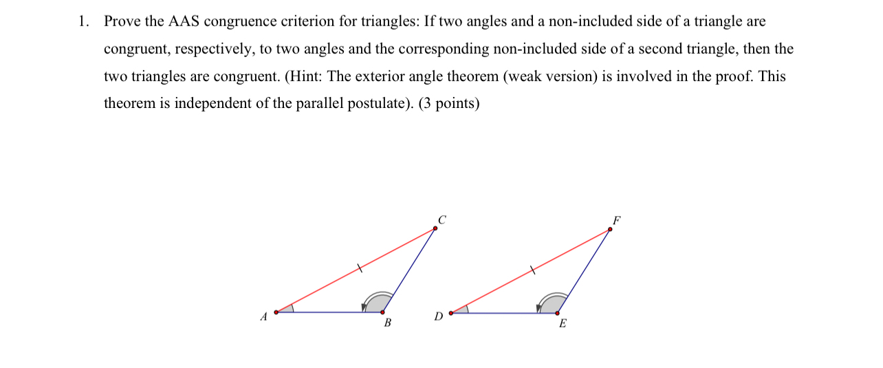 Solved Prove the AAS congruence criterion for triangles: If | Chegg.com