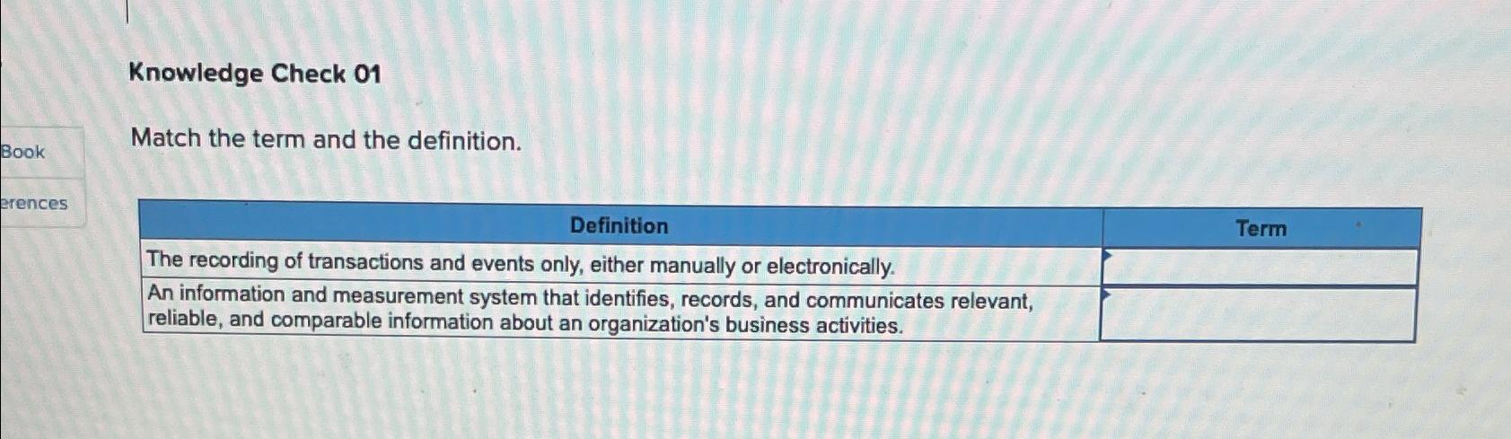 Solved Knowledge Check 01Match the term and the | Chegg.com