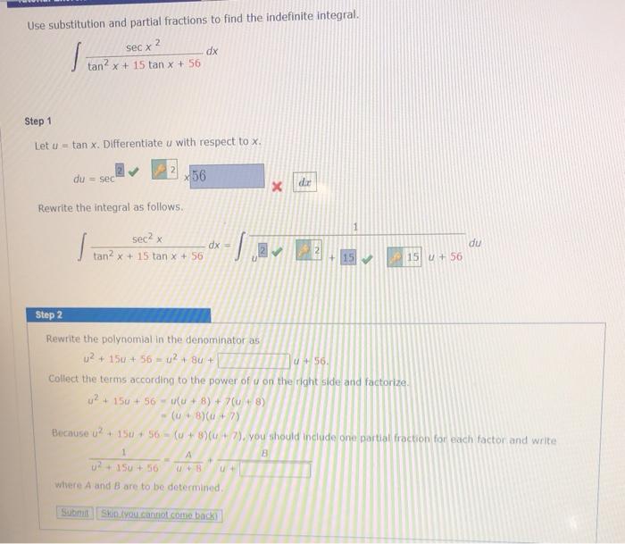 Solved Use substitution and partial fractions to find the | Chegg.com