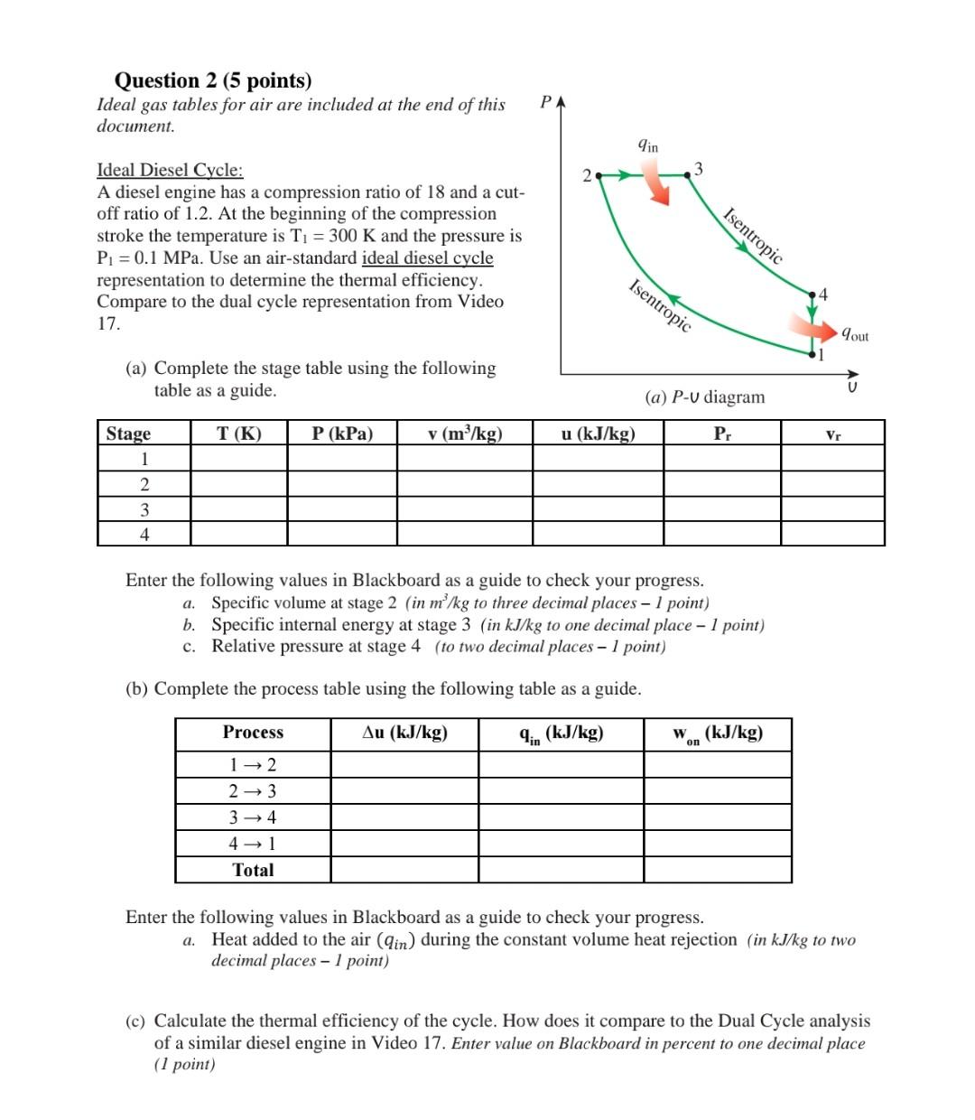 Solved Question 2 (5 points) Ideal gas tables for air are | Chegg.com