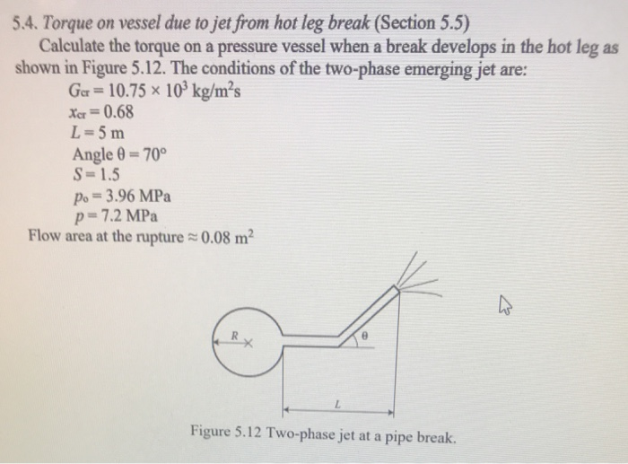 Solved 5.4. Torque on vessel due to jet from hot leg break | Chegg.com