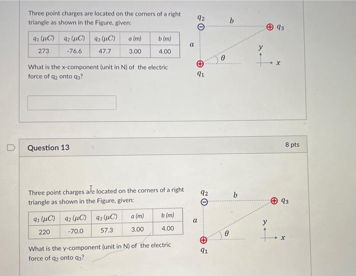 Solved Three point charges are located on the corners of a | Chegg.com