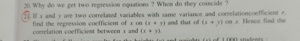 Solved If x ﻿and y ﻿are two correlated variables with same | Chegg.com