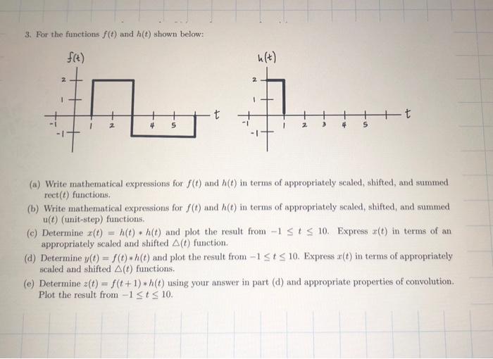 Solved 3. For the functions f(t) and h(t) shown below: $14) | Chegg.com