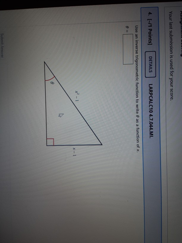 Solved use an inverse trigonometric function to write theta | Chegg.com