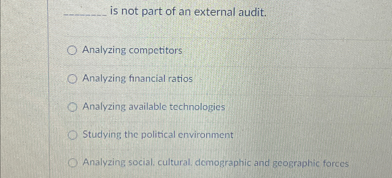 Solved is not part of an external audit.Analyzing | Chegg.com