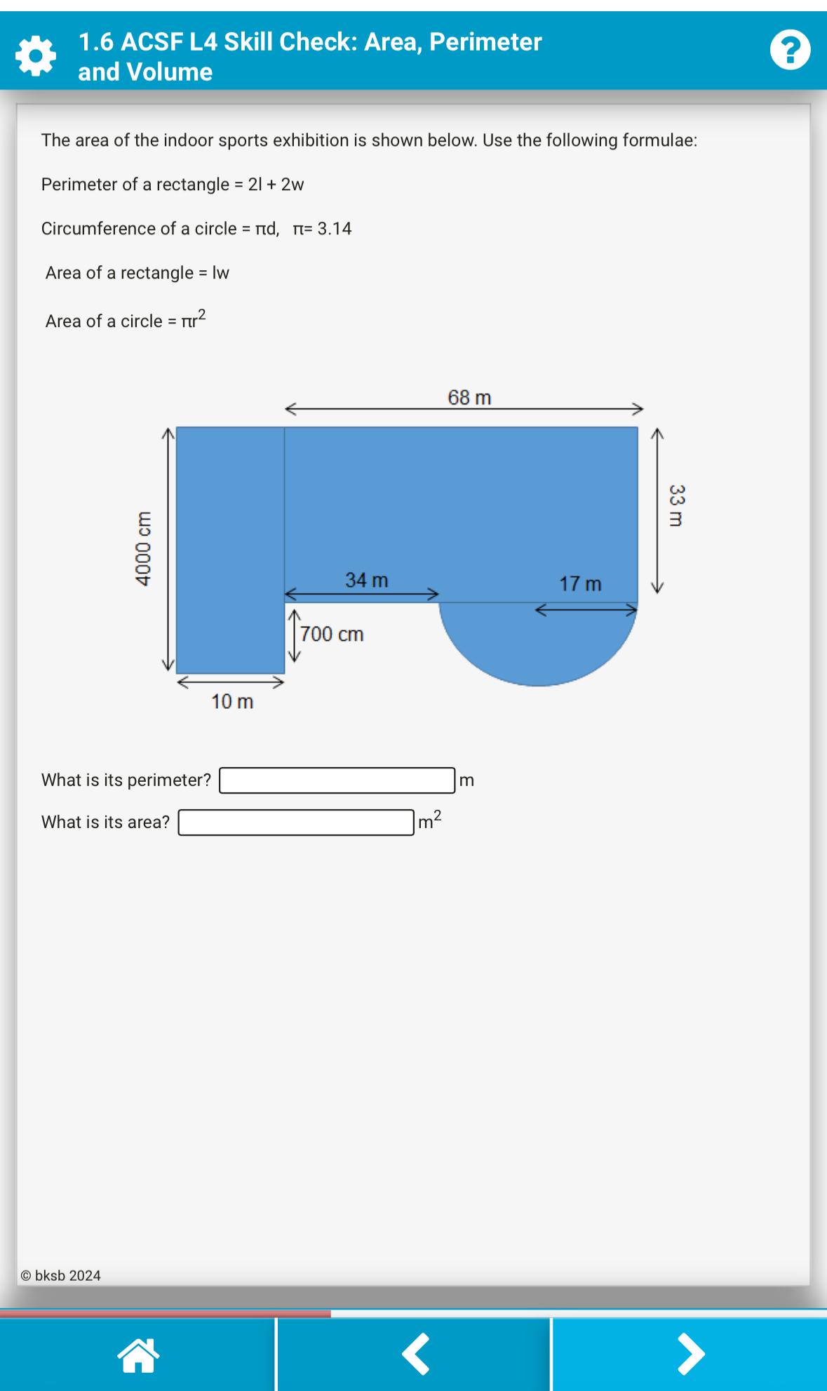 Solved 1.6 ﻿ACSF L4 ﻿Skill Check: Area, Perimeter and | Chegg.com